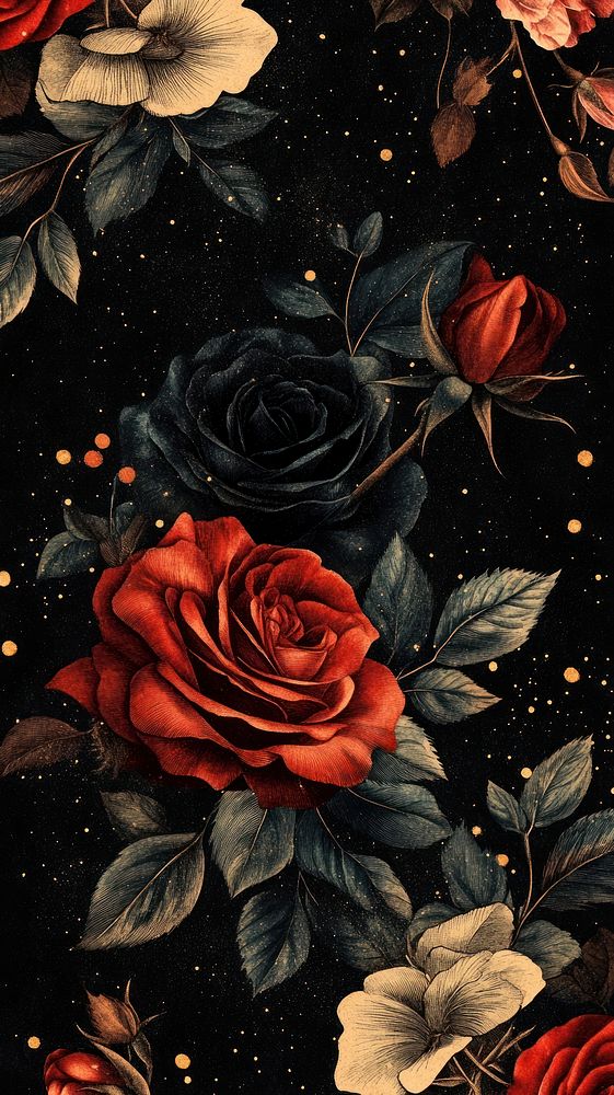 Vintage maximalist wallpaper black rose | Free Photo Illustration ...