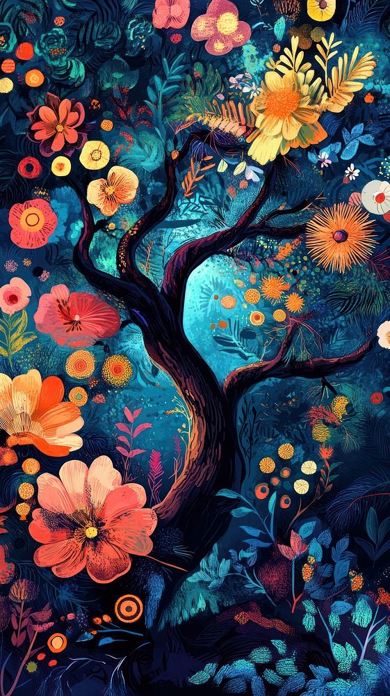 Vintage maximalist wallpaper tree art | Free Photo Illustration - rawpixel