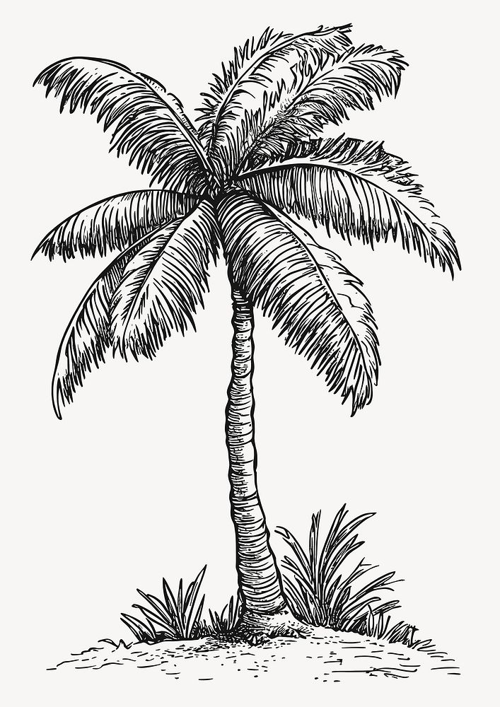 Coconut tree sketch black white | Free Vector - rawpixel