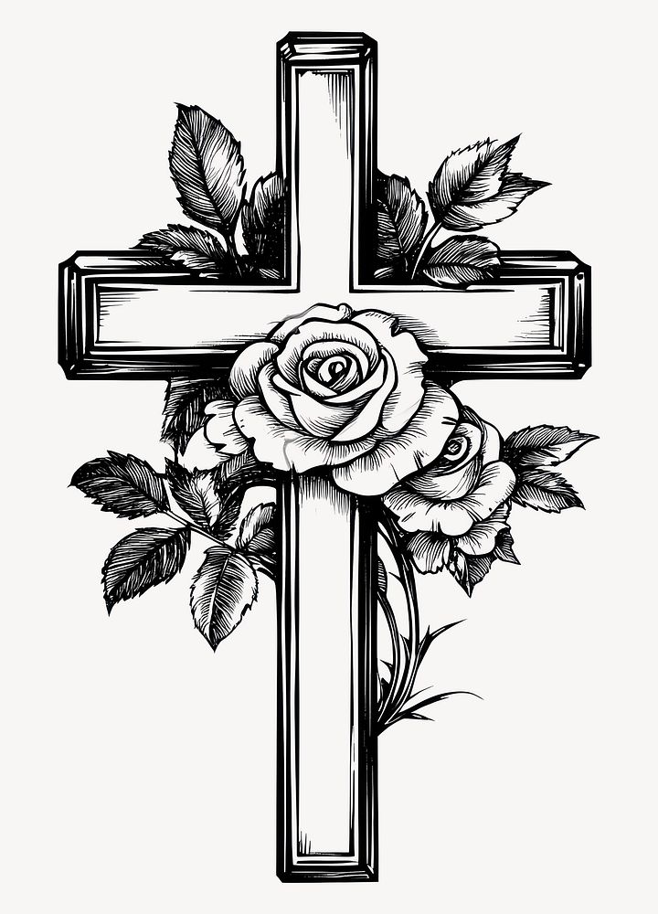Cross roses symbol black white | Free Vector - rawpixel