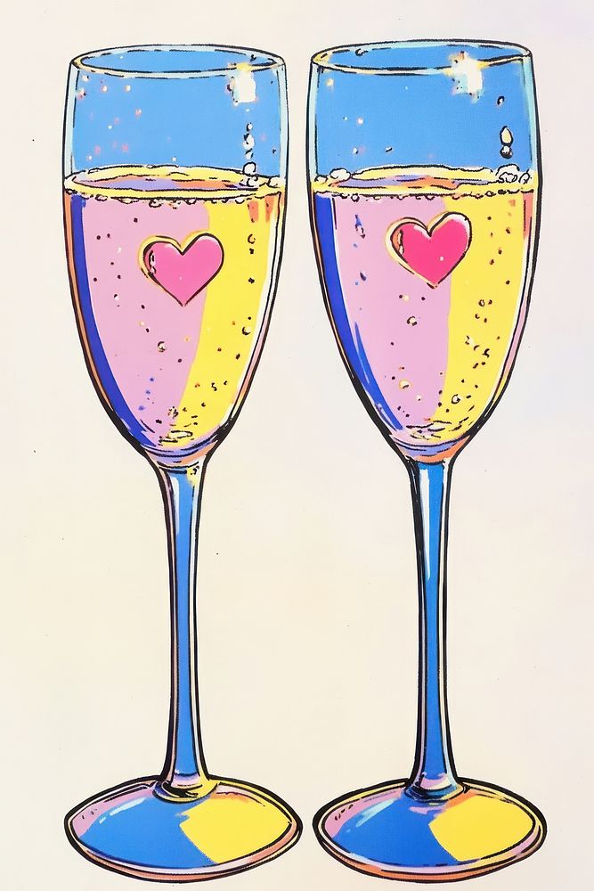 Two cheer champagnes illustration glass | Free Photo Illustration - rawpixel