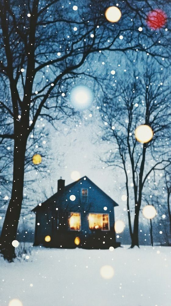 Winter house night tree snow. | Free Photo - rawpixel