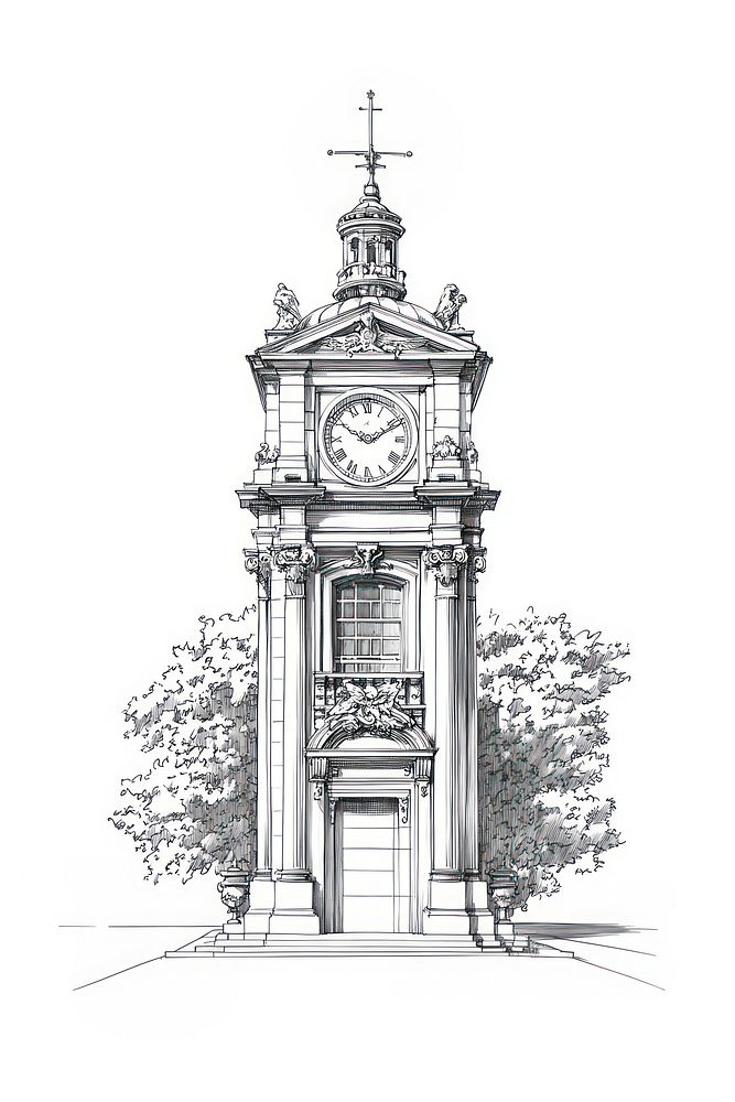 Clock tower drawing architectural building. | Free Photo Illustration ...