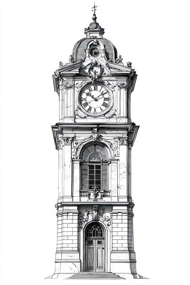 Clock tower drawing architectural architecture. | Free Photo ...