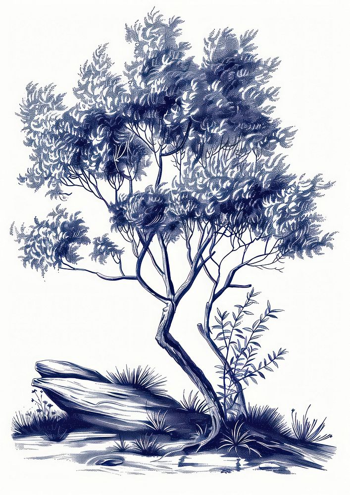 Tree drawing blue art. | Free Photo Illustration - rawpixel
