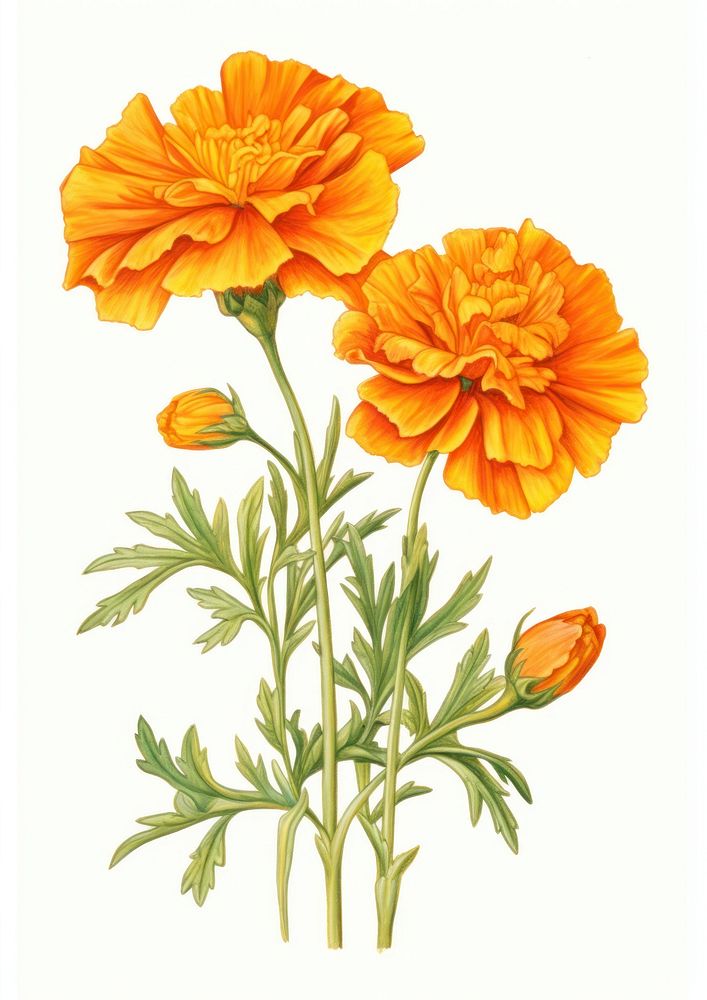 Marigold branch illustration botanical marigold | Free Photo ...