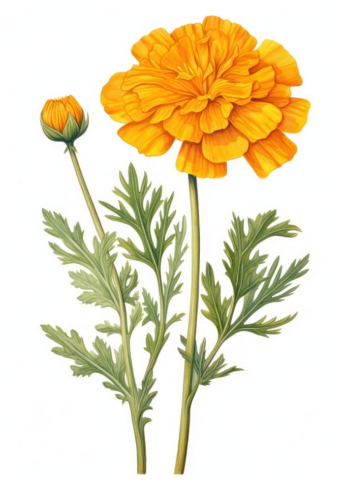 Marigold branch illustration botanical marigold. | Free Photo ...