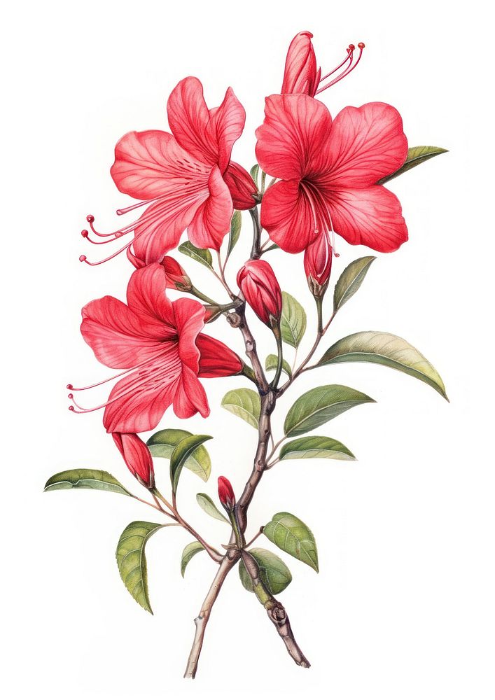 Azalea branch illustration botanical hibiscus. | Free Photo ...