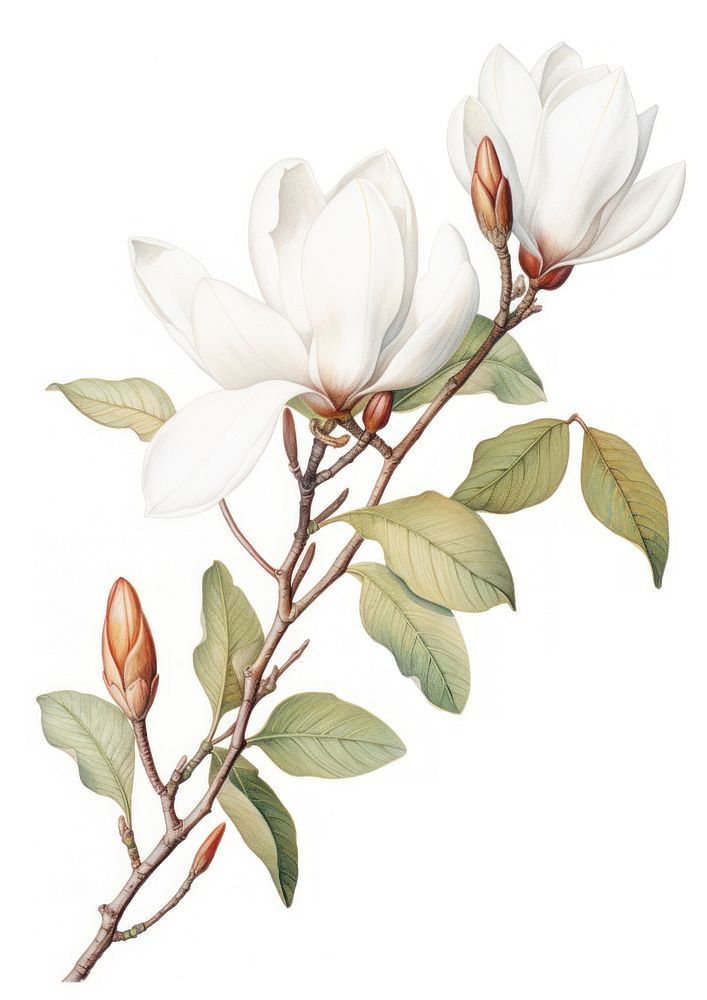 White Magnolia branch art illustration | Free Photo Illustration - rawpixel