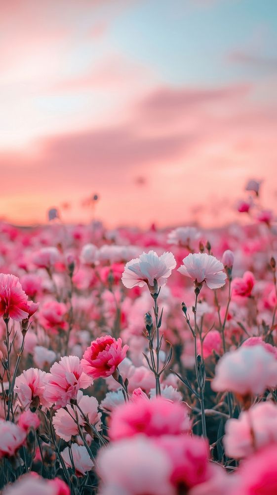 Carnation flower fields flowers sky | Free Photo - rawpixel