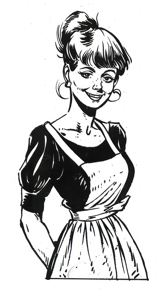 Woman waitress illustration drawing vintage | Premium Photo ...