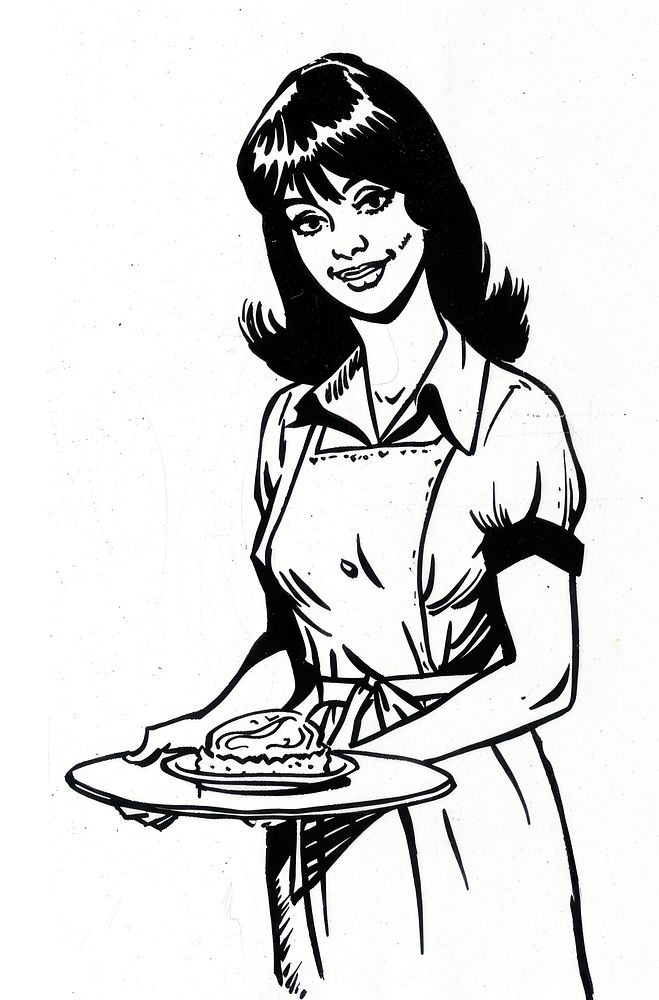 Woman waitress drawing illustration vintage. | Free Photo Illustration ...