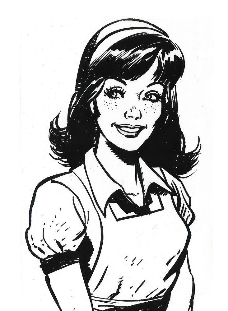 Woman waitress drawing comics woman. | Free Photo Illustration - rawpixel