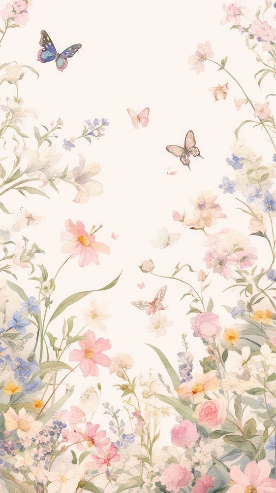Butterflies flowers floral pastel. | Free Photo Illustration - rawpixel
