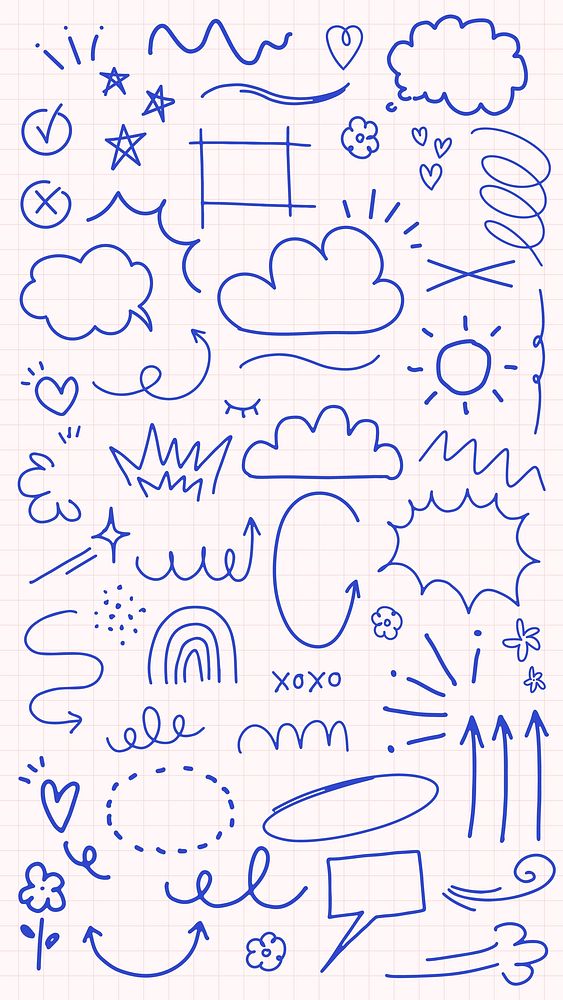 Collection blue doodles grid paper, | Premium Vector - rawpixel