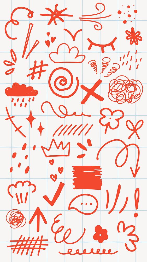 Collection red doodles grid paper. | Premium Vector - rawpixel