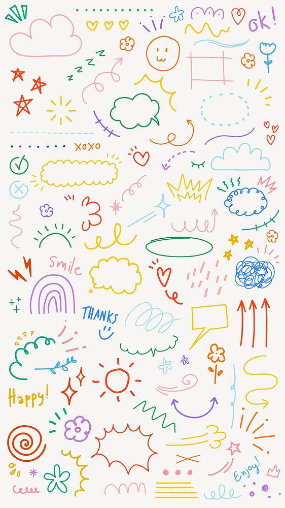 Colorful doodles clouds, stars, and | Premium Vector - rawpixel