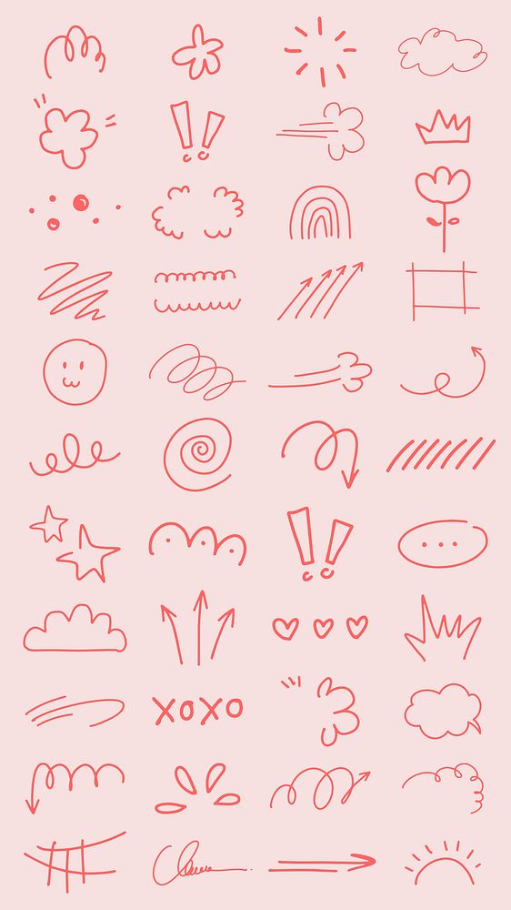 Collection red doodles beige background. | Premium Vector - rawpixel