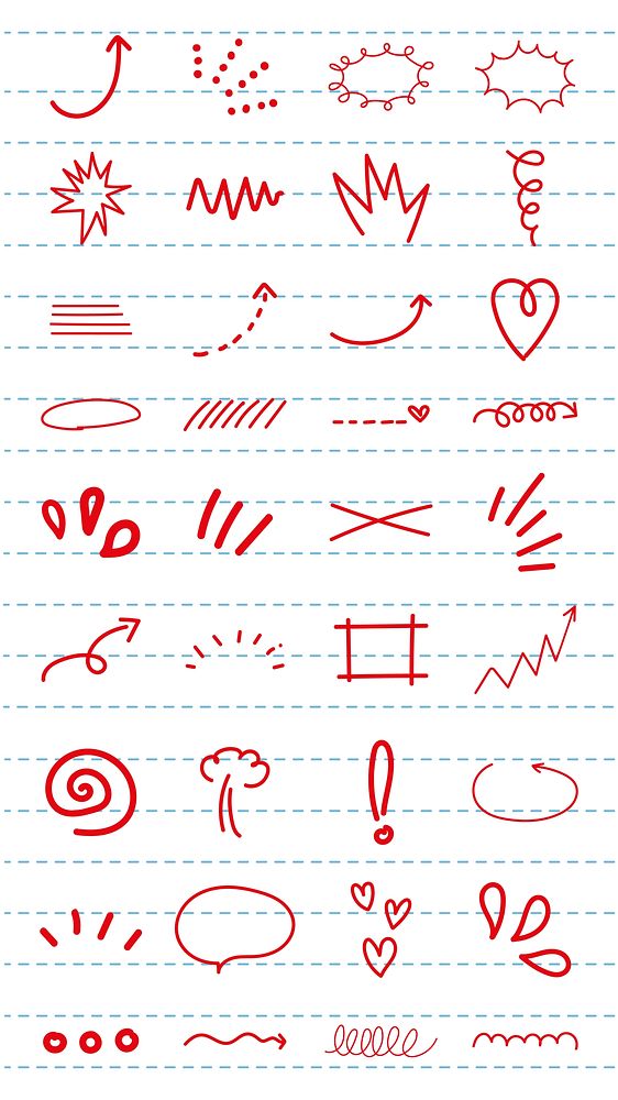 Red doodles lined paper. Various | Premium Vector - rawpixel