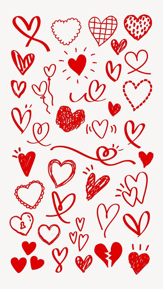 Collection red heart doodles various | Free Vector - rawpixel