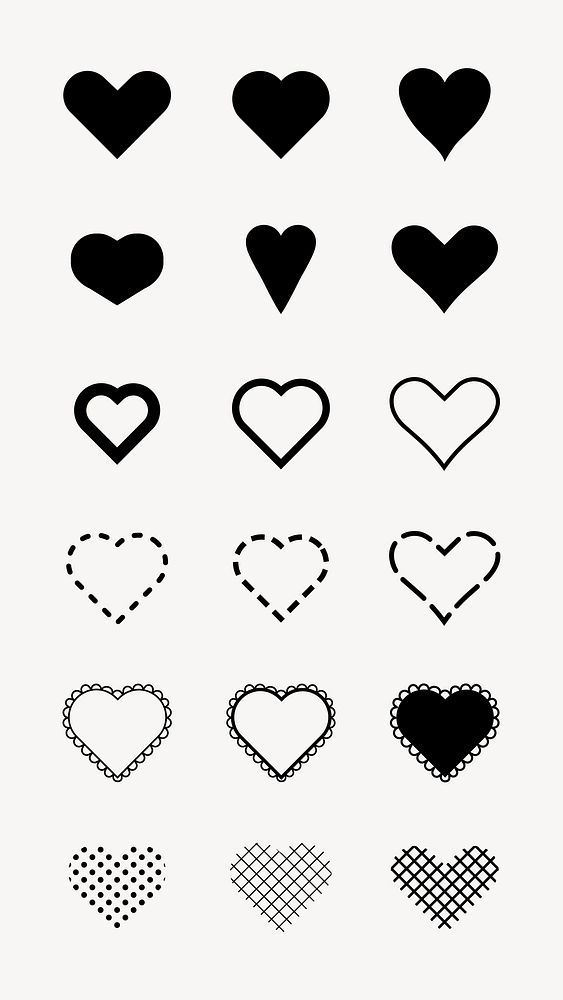 Black heart icons various styles. | Free Vector - rawpixel