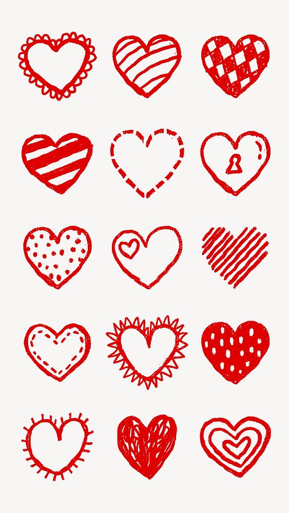 Collection red hand-drawn hearts. Various | Free Vector - rawpixel