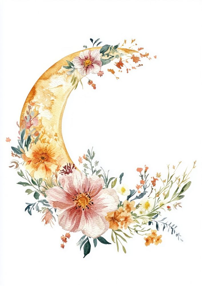 Flowers watercolor crescent floral | Free Photo Illustration - rawpixel
