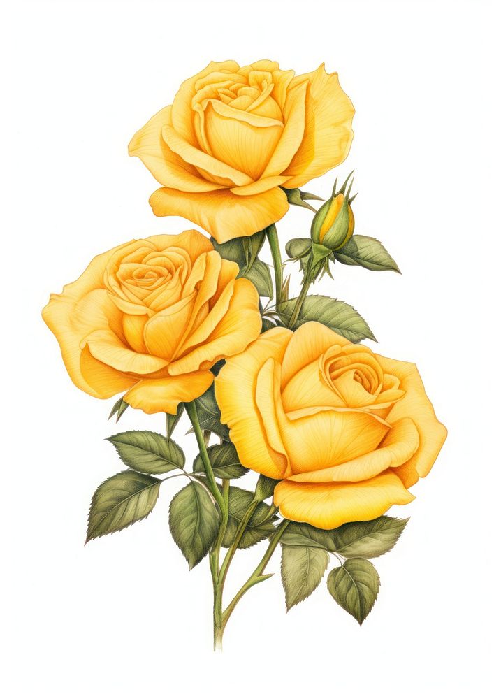 Three yellow roses bouquet illustration | Free Photo Illustration ...