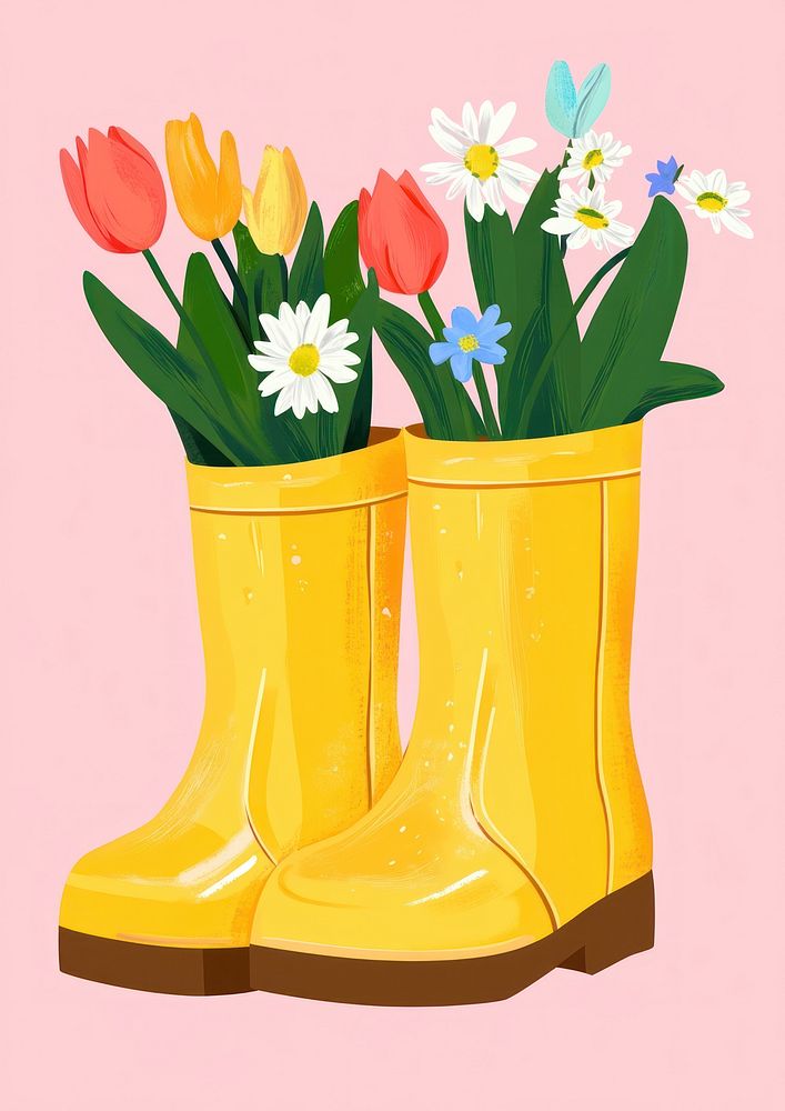 pair rain boots flowers daisies | Free Photo Illustration - rawpixel