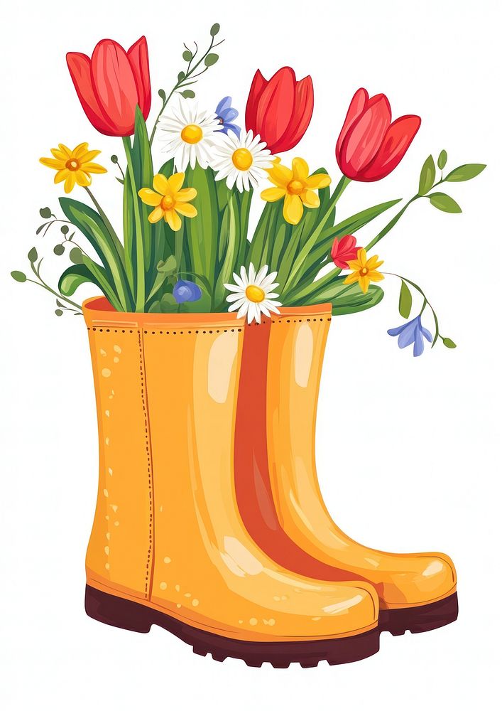 pair rain boots flowers daisies | Free Photo Illustration - rawpixel