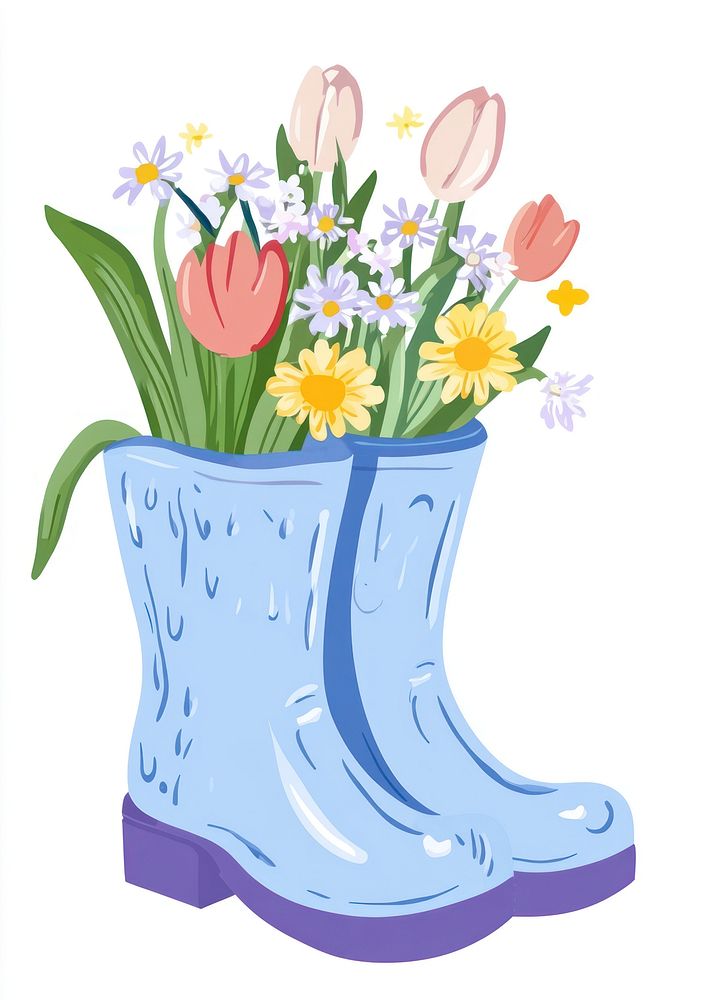 pair rain boots flowers daisies | Free Photo Illustration - rawpixel