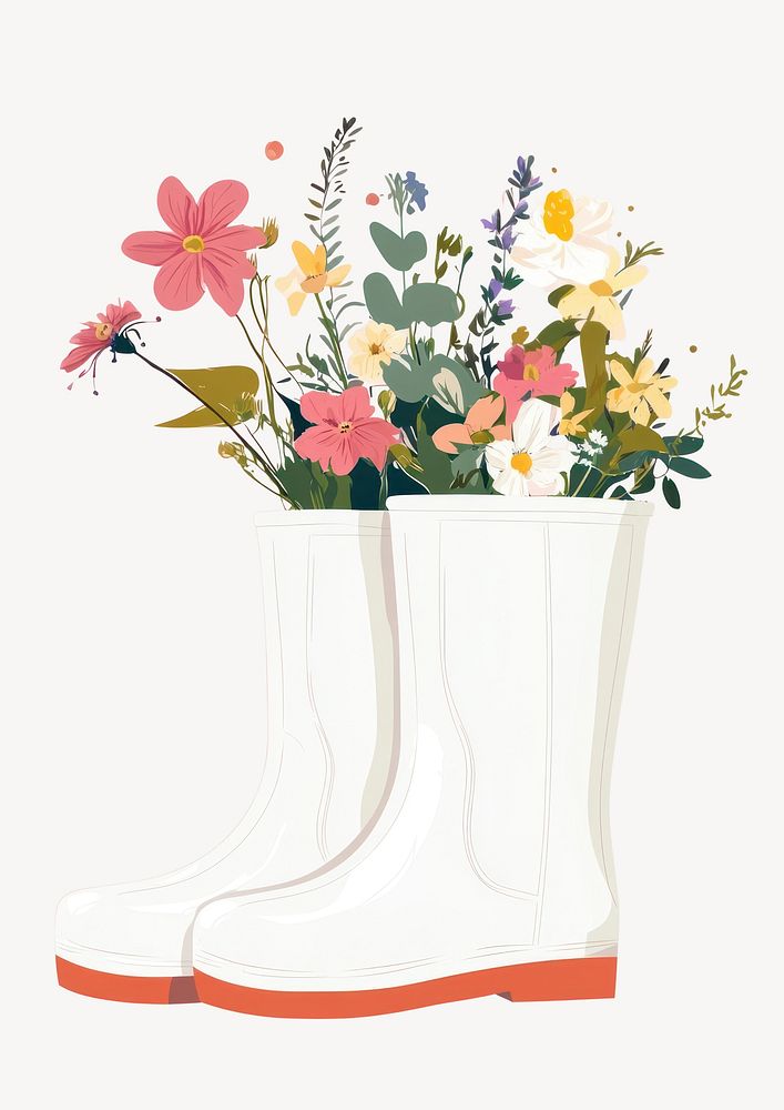 pair white rain boots flowers | Free Vector - rawpixel