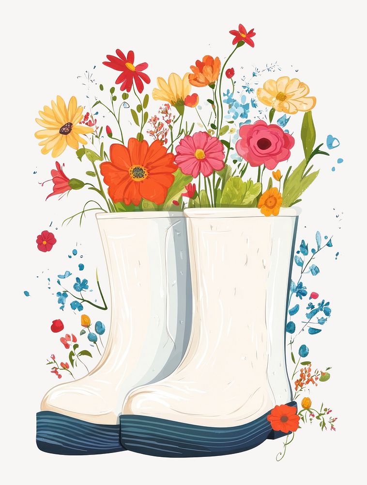 pair white rain boots flowers | Free Vector - rawpixel