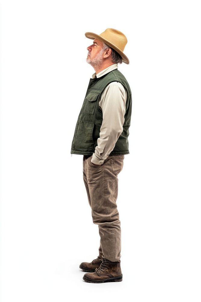 Man standing waiting vest hat | Free Photo - rawpixel