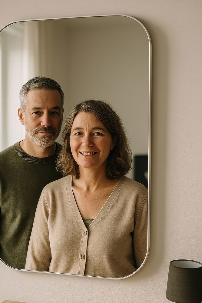 Couple reflection in mirror | Free Photo - rawpixel