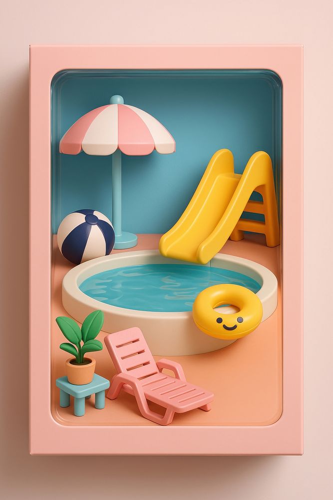 Playful summer pool scene | Free Photo Illustration - rawpixel