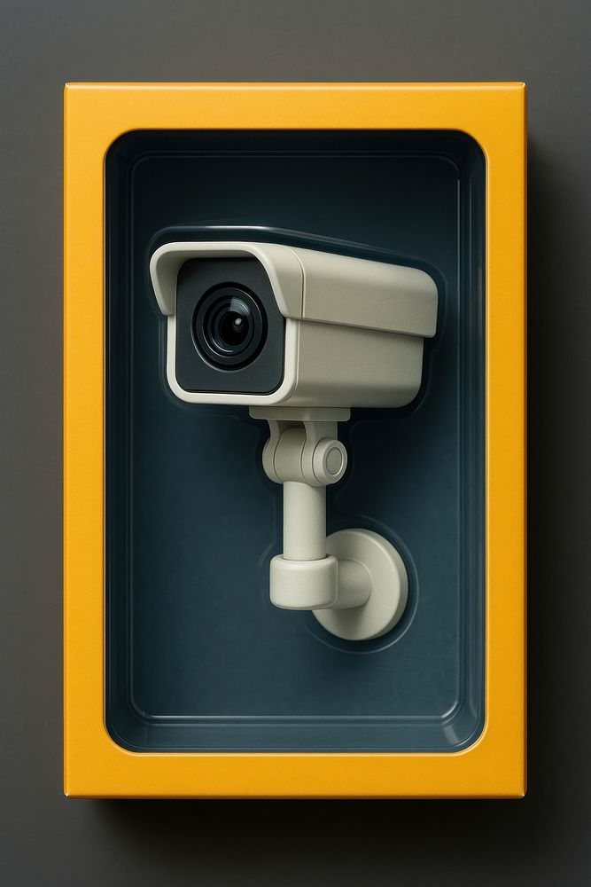 Surveillance camera in yellow frame. | Free Photo - rawpixel