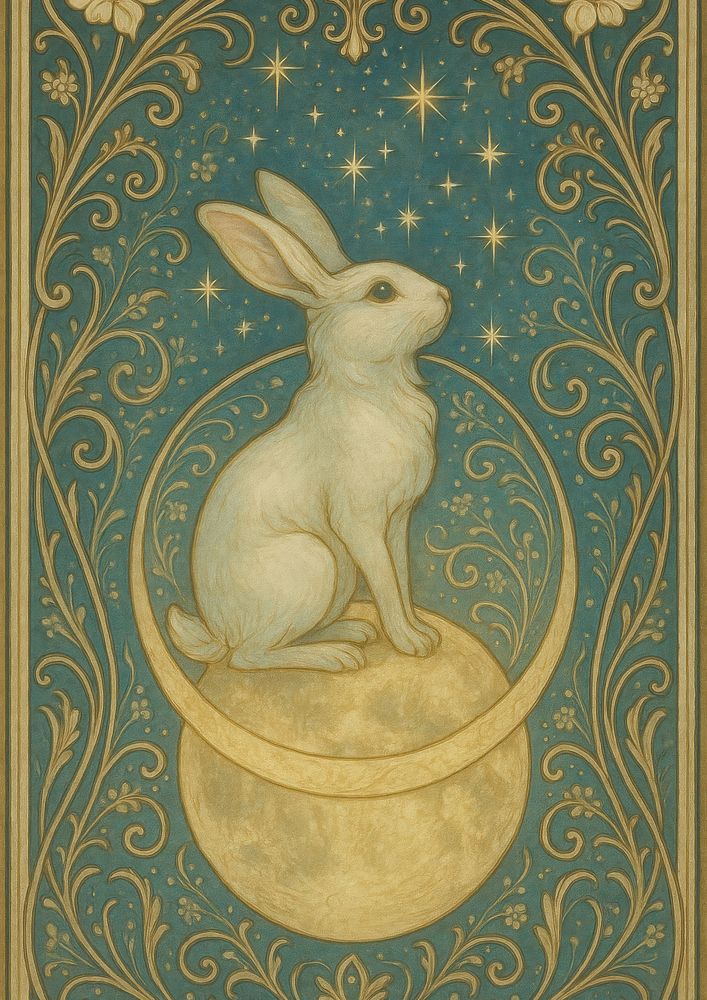 Whimsical rabbit on moon | Free Photo Illustration - rawpixel