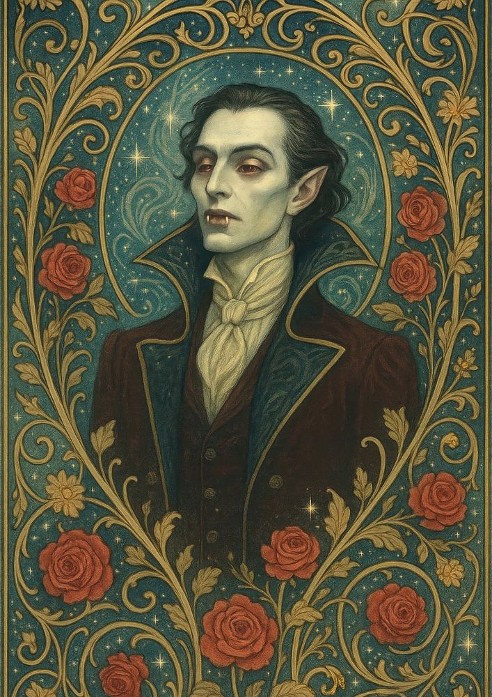 Vampire portrait with roses | Free Photo Illustration - rawpixel
