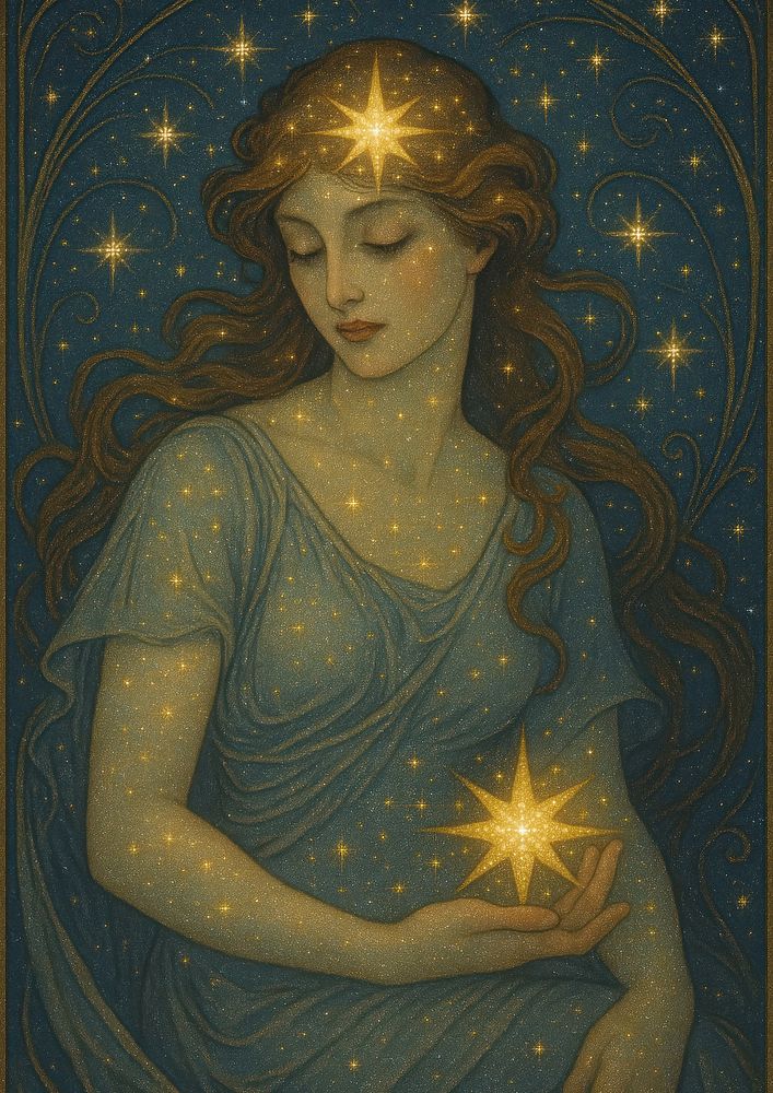 Celestial woman holding glowing star | Free Photo Illustration - rawpixel