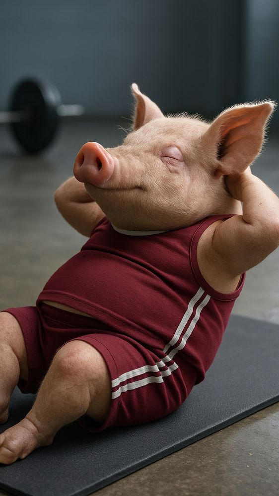 Pig exercising in gym attire. | Free Photo Illustration - rawpixel