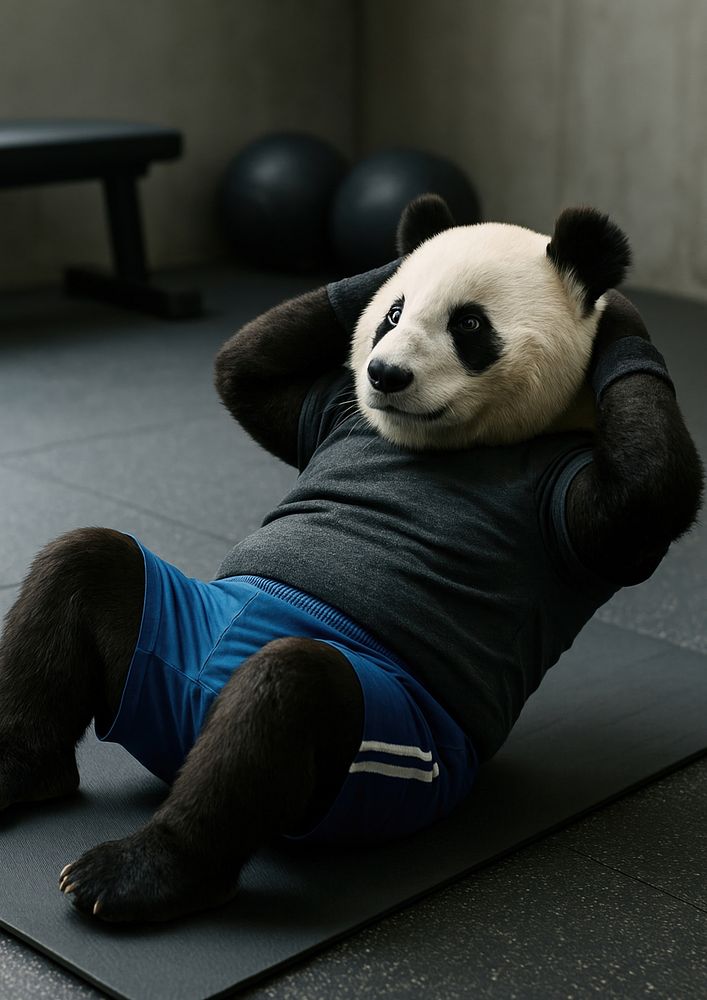 Panda exercising in gym attire. | Free Photo Illustration - rawpixel