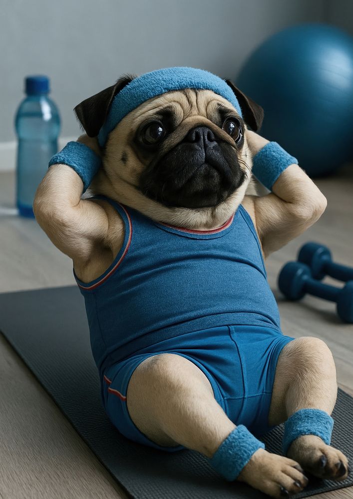 Pug exercising in gym attire | Free Photo Illustration - rawpixel