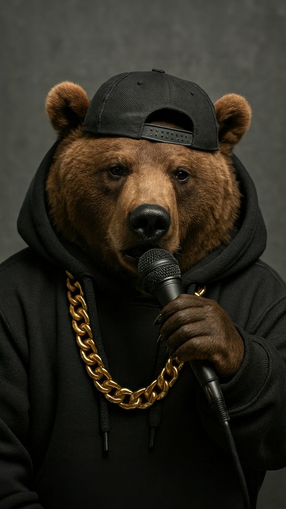 Bear rapper microphone hip-hop style | Free Photo Illustration - rawpixel