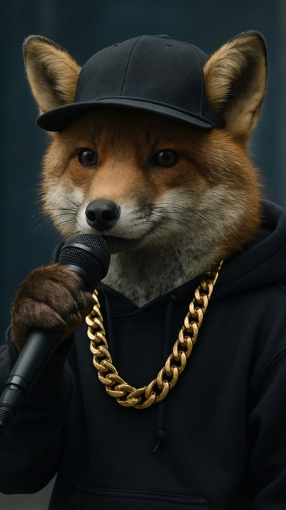 Fox rapper microphone gold chain | Free Photo Illustration - rawpixel