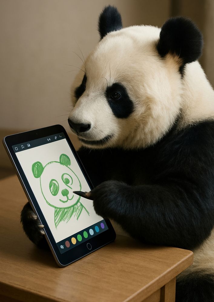 Panda drawing on tablet. | Free Photo Illustration - rawpixel