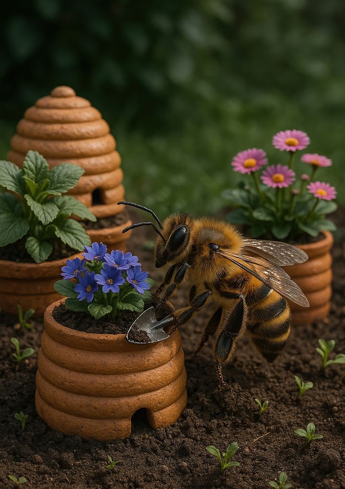 Bee tending miniature garden | Free Photo Illustration - rawpixel