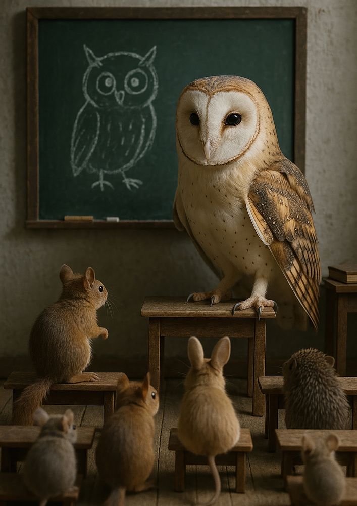 Owls teaching mice classroom. | Free Photo Illustration - rawpixel