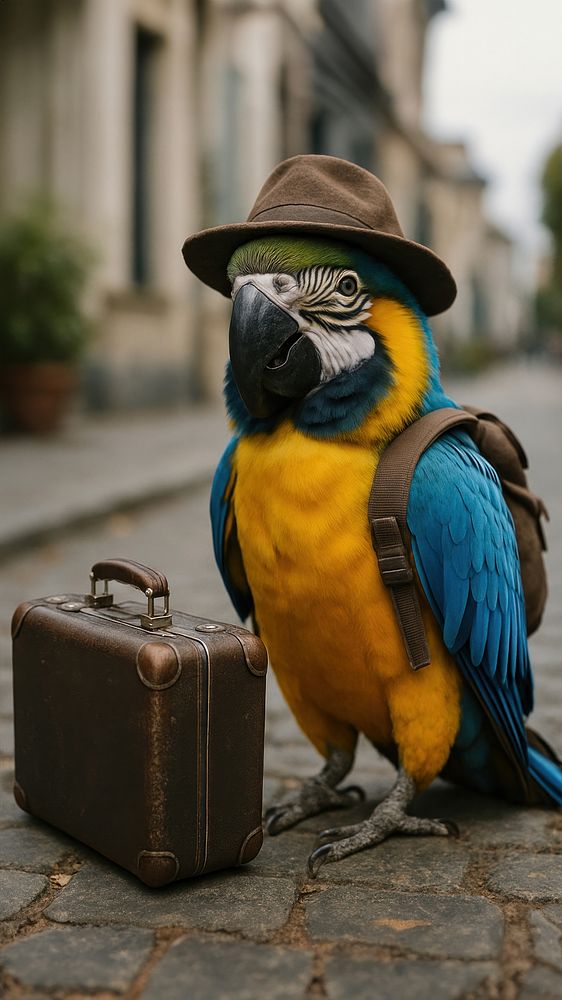 Parrot traveler with suitcase | Free Photo Illustration - rawpixel