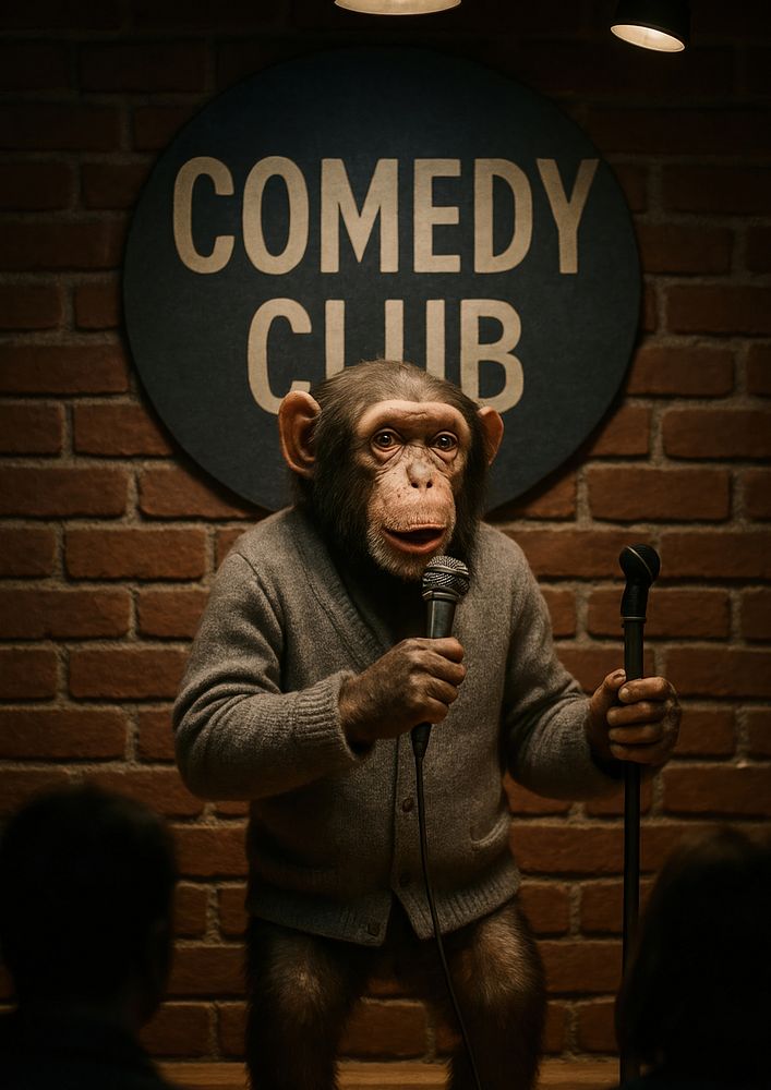Chimpanzee performing comedy act. | Free Photo Illustration - rawpixel